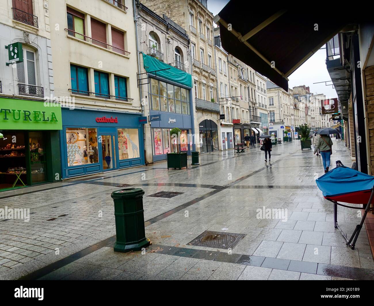 Pedestrian street in light rain. Caen, Calvados, Normandy, France Stock ...