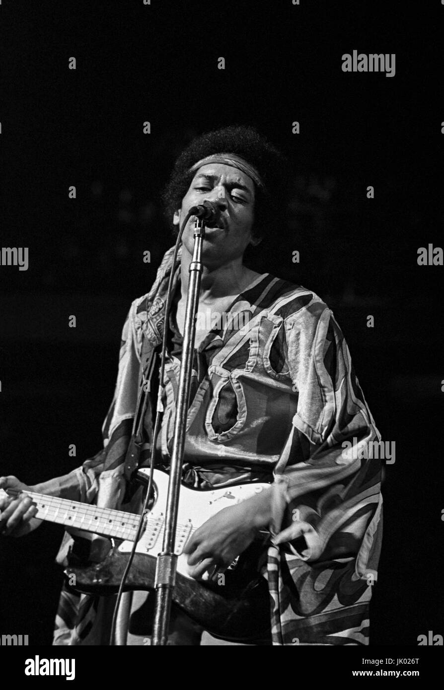 Jimi Hendrix performing at the Boston Garden in Boston, MA on June 27 ...