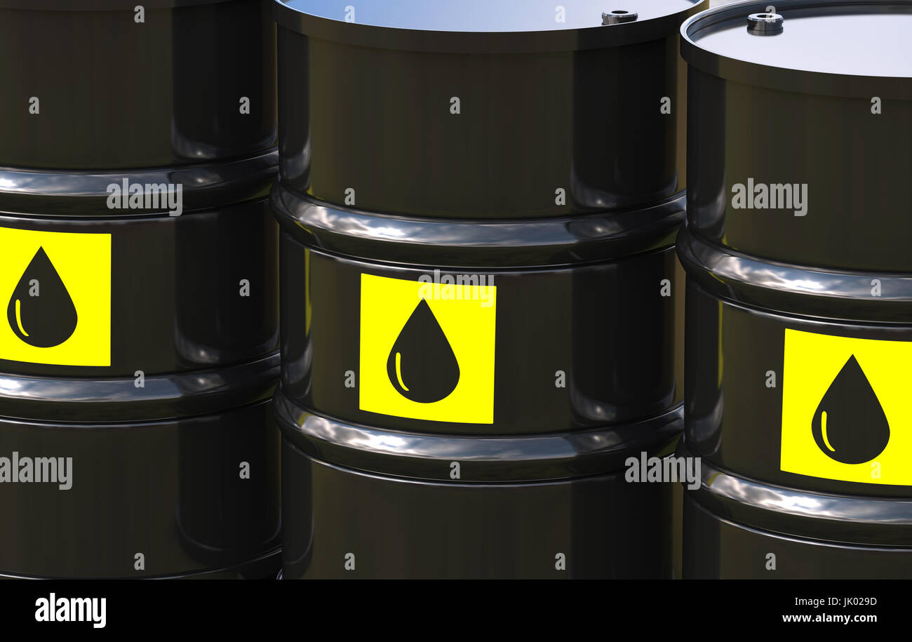 3d rendering group of crude oil barrels with yellow label Stock Photo ...