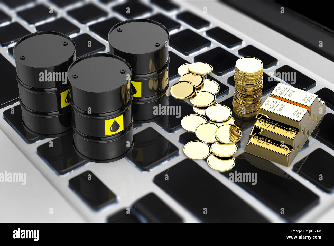 commodity online trade concept with 3d rendering black barrels and gold ...