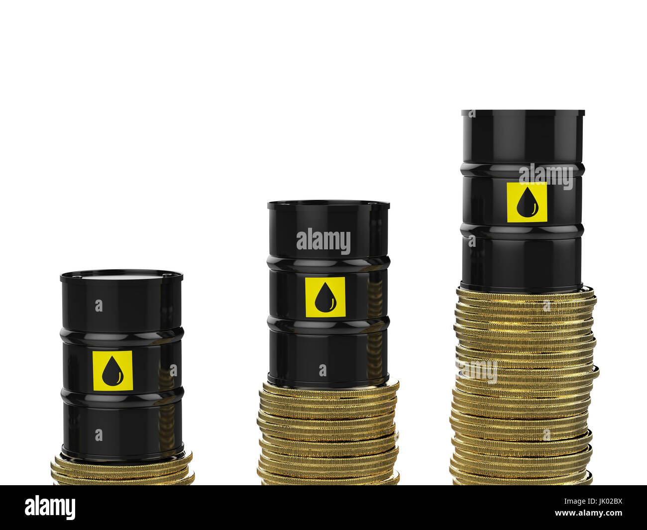oil price rising concept with 3d rendering crude oil barrels with gold ...