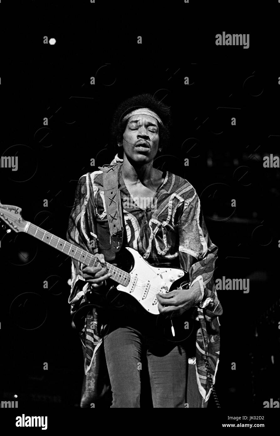 Jimi Hendrix performing at the Boston Garden in Boston, MA on June 27 ...