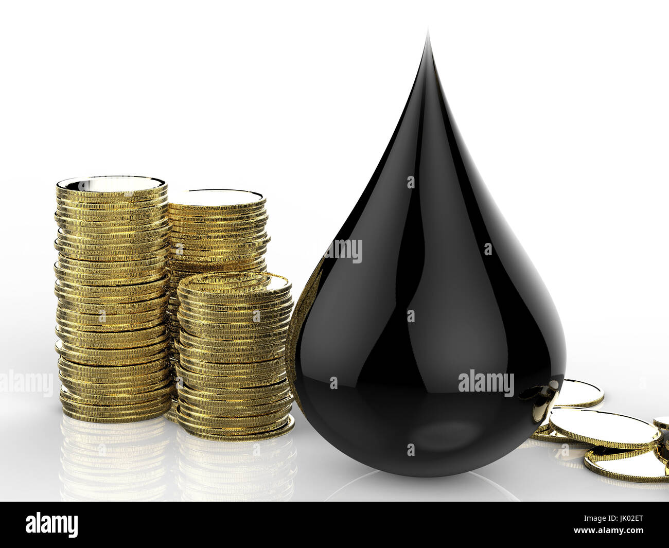 oil price concept with droplet of crude oil and stack of gold coins ...