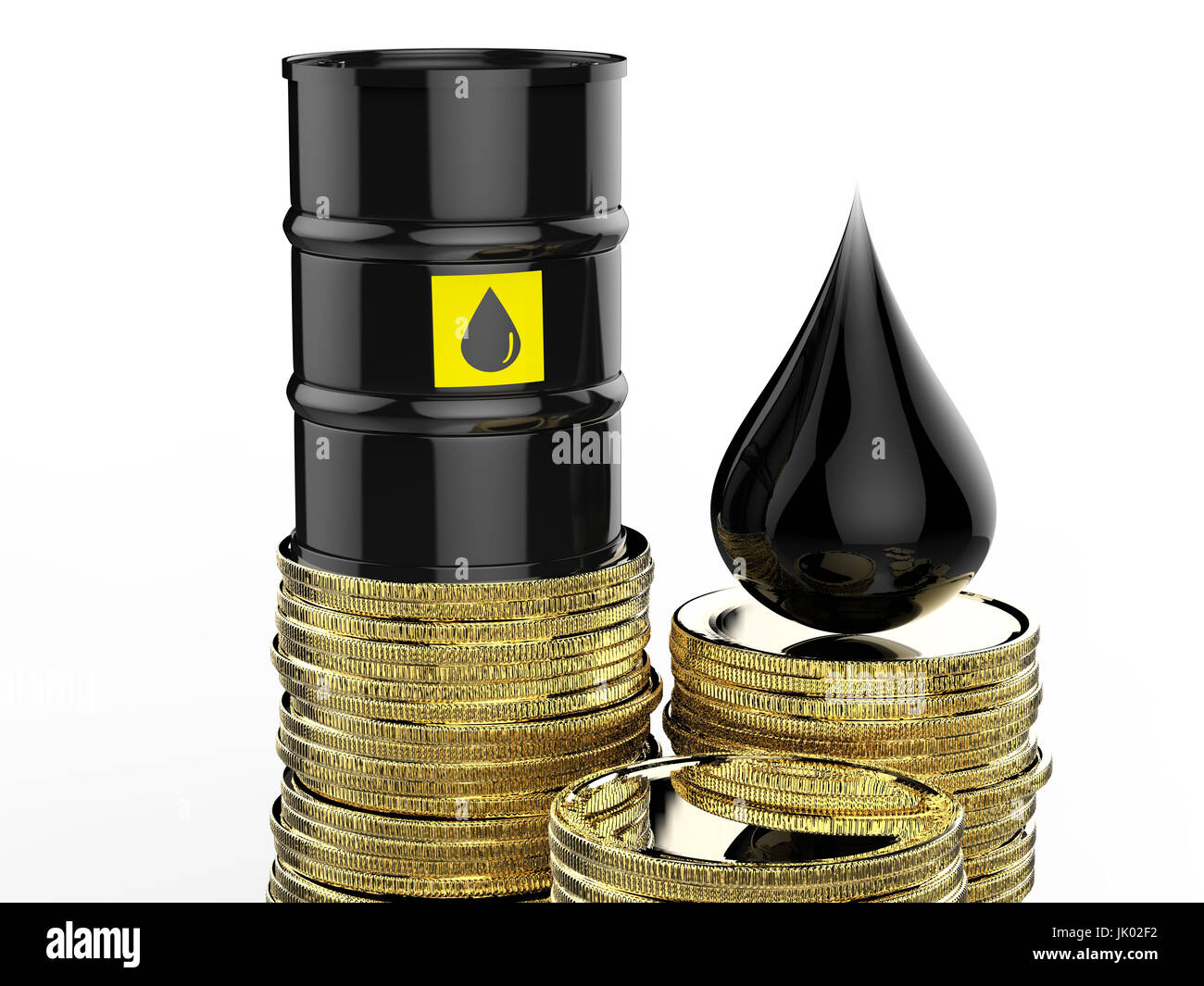 3d rendering crude oil barrels with gold coins Stock Photo - Alamy