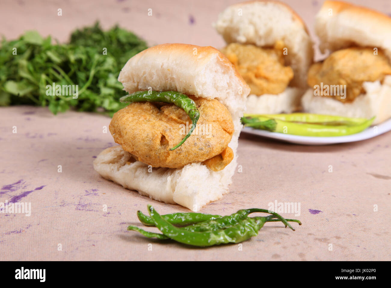 Indian special traditional fried food vada pav Stock Photo - Alamy
