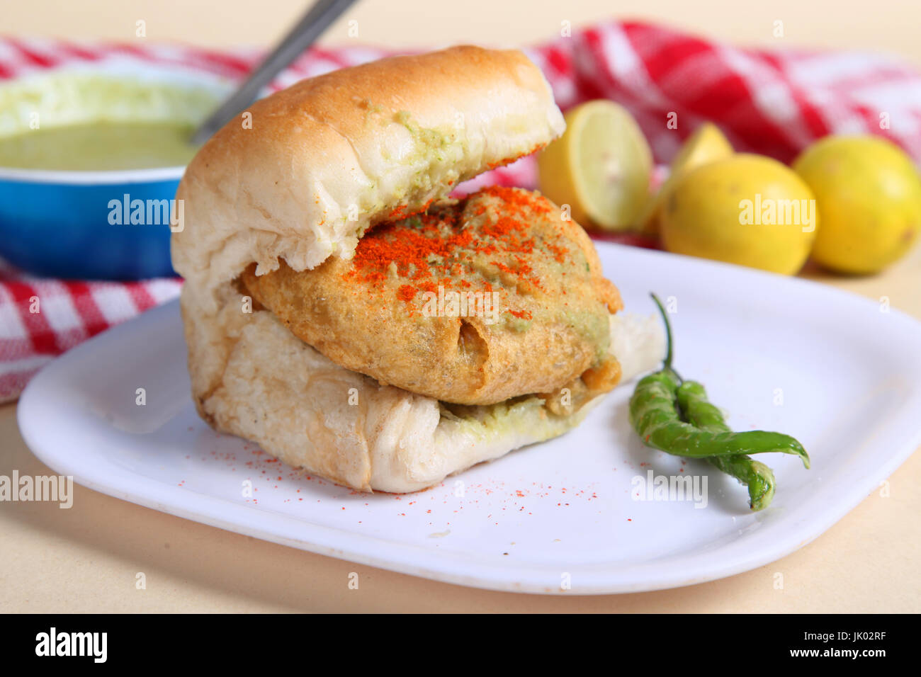 Indian special traditional fried food vada pav Stock Photo - Alamy