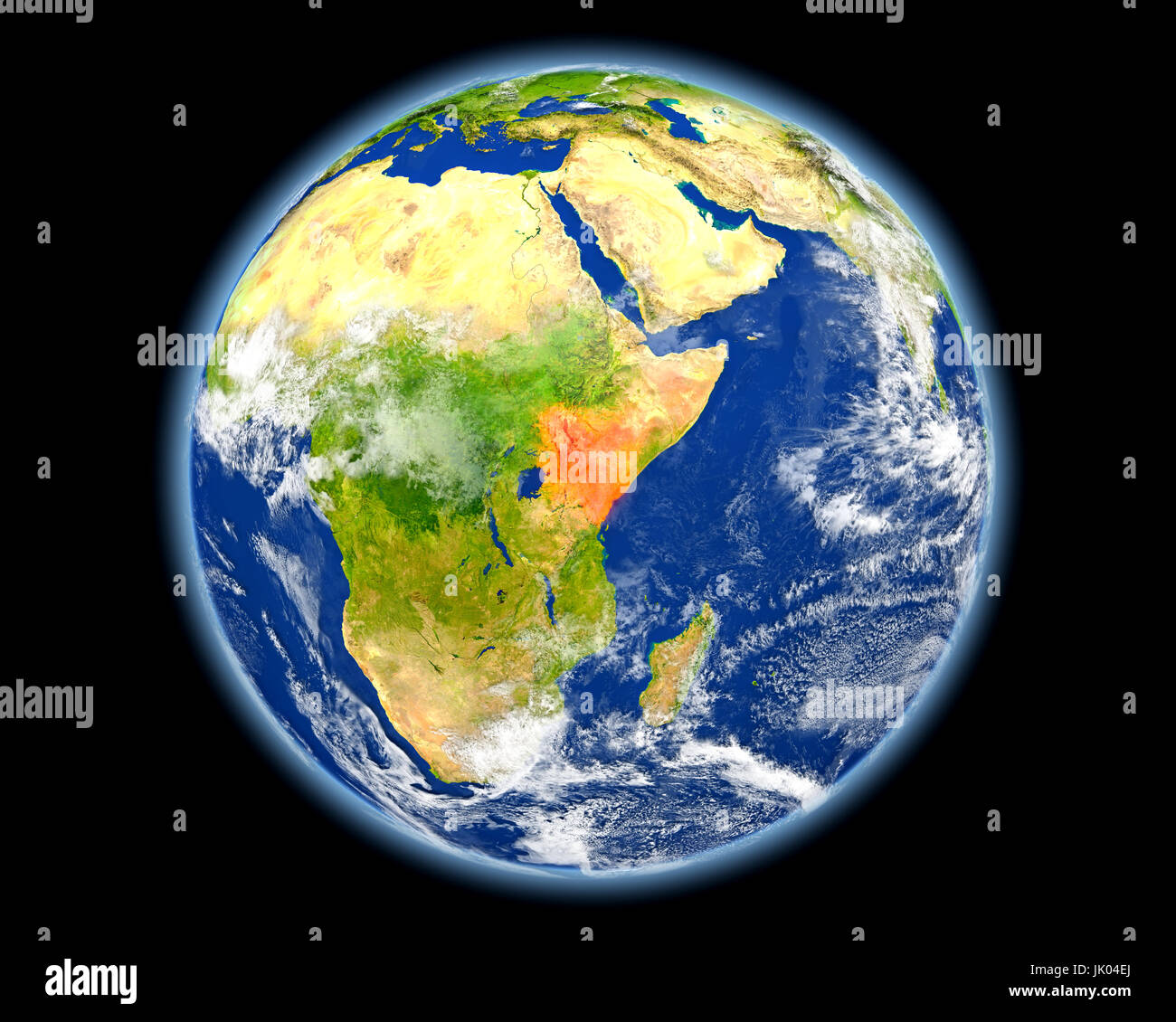 Kenya on planet Earth. 3D illustration with detailed planet surface ...
