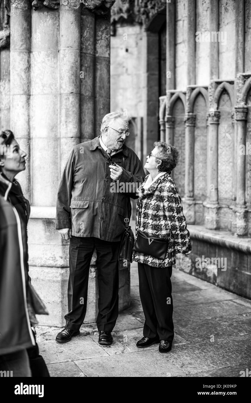 Local people in front of Cathedral in Leon, Spain, Europe. Camino de ...