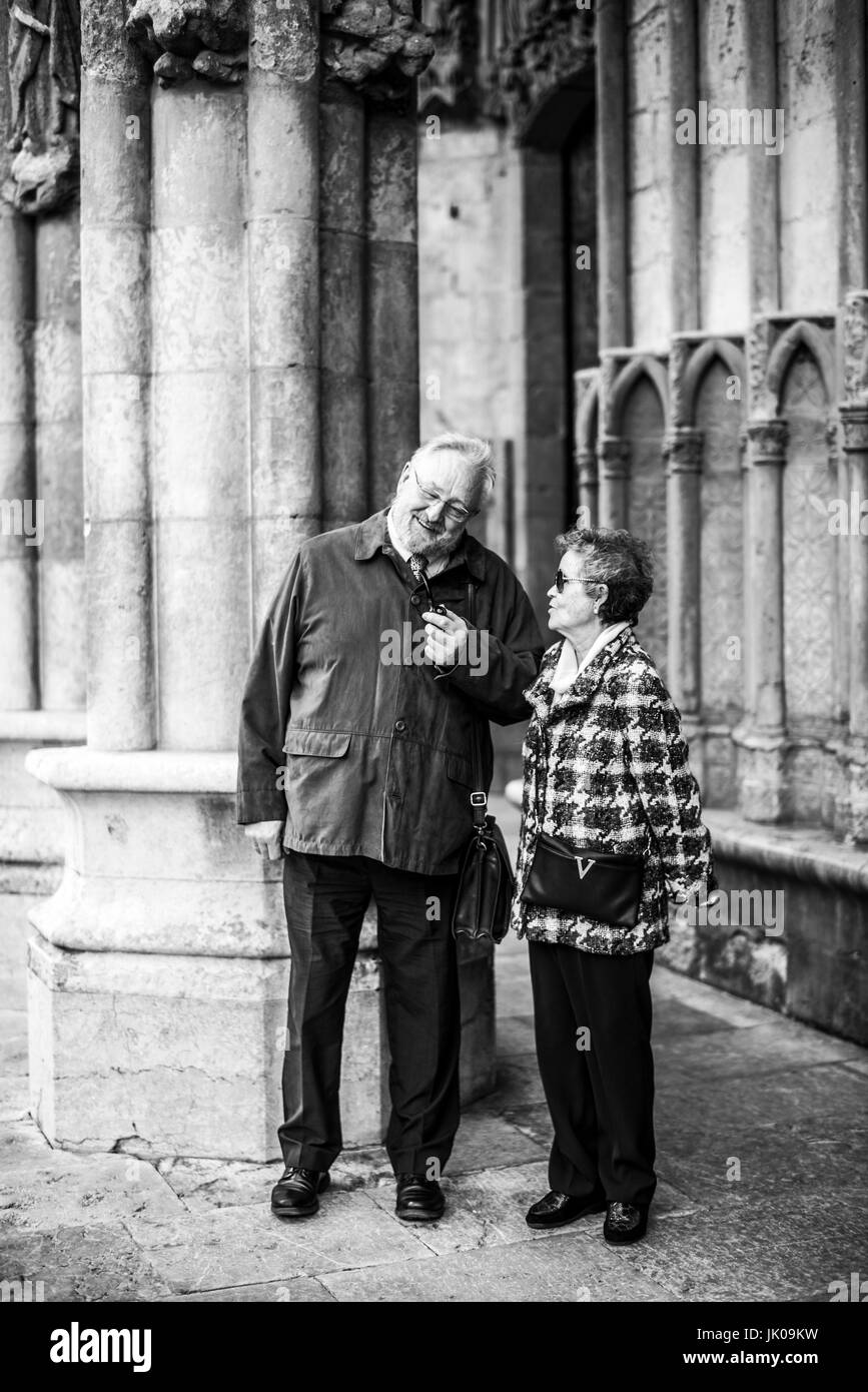 Local people in front of Cathedral in Leon, Spain, Europe. Camino de ...