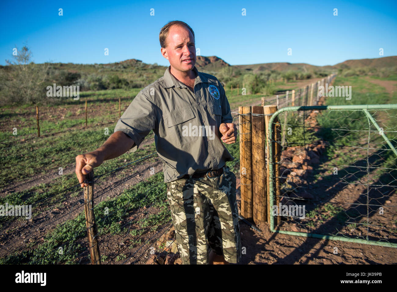 Farmer shows off fencing system in Helmeringhausen, southern Namibia ...