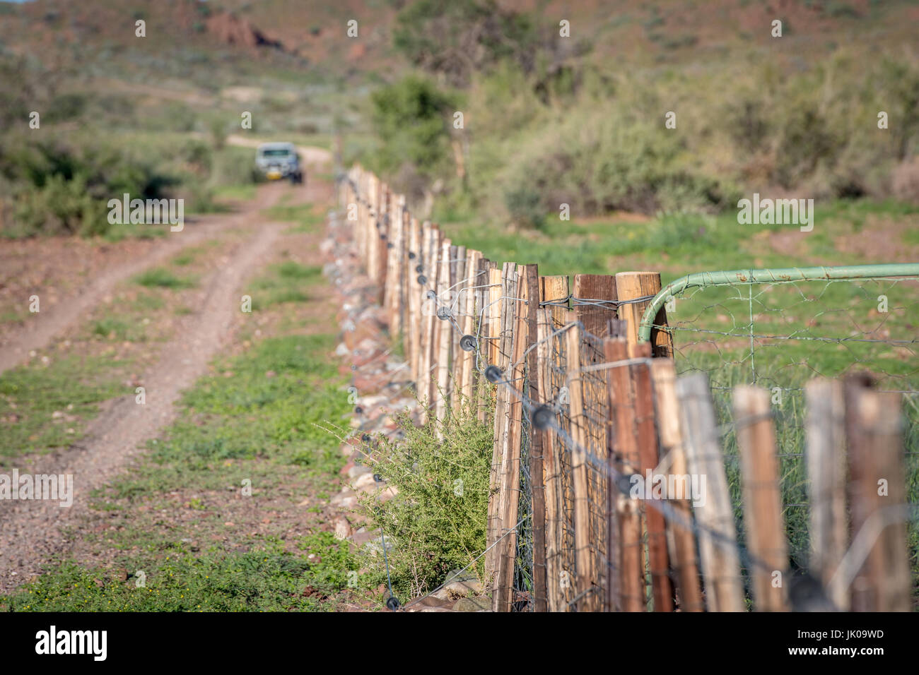 Detail of fence wiring at Dabis Guest Farm in Helmeringhausen, southern ...