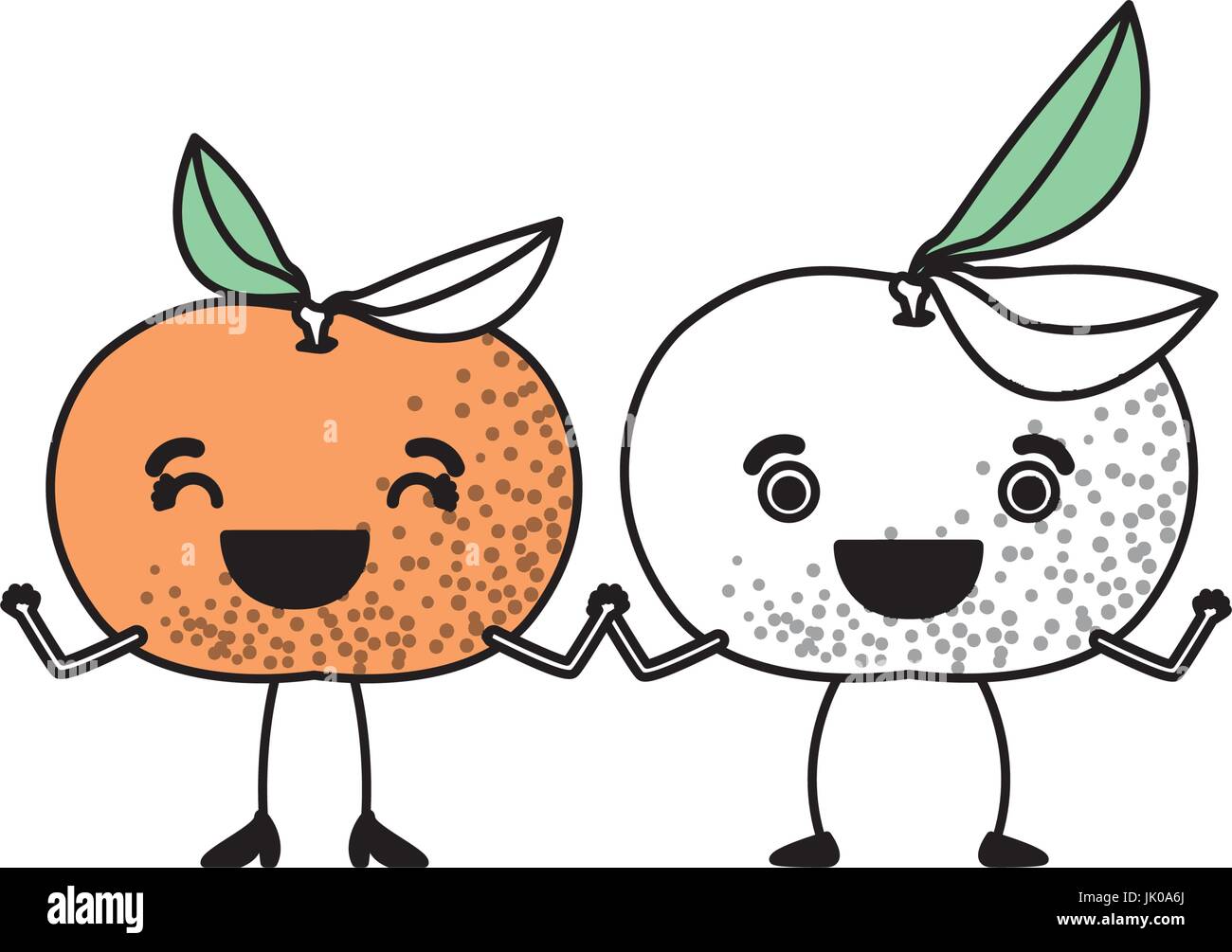 white background with silhouette color sections with pair of tangerine ...