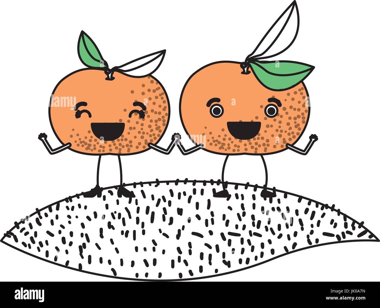 white background with silhouette color sections with pair of tangerine ...