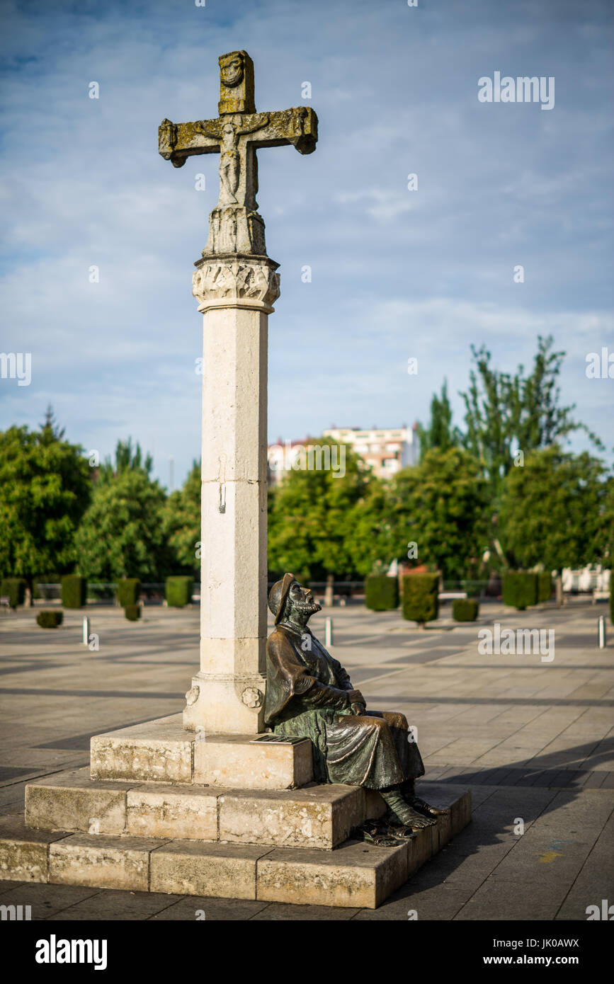 Statue of the pilgrim in front of the Monastery Hospital of San Marcos ...