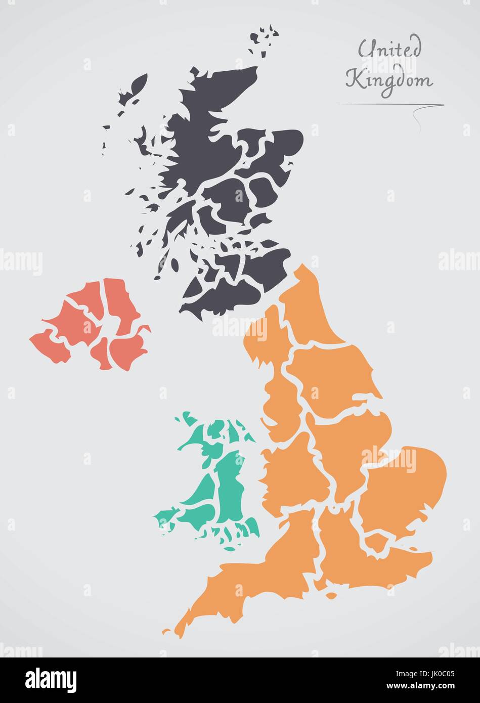 United Kingdom Map with states and modern round shapes Stock Vector ...