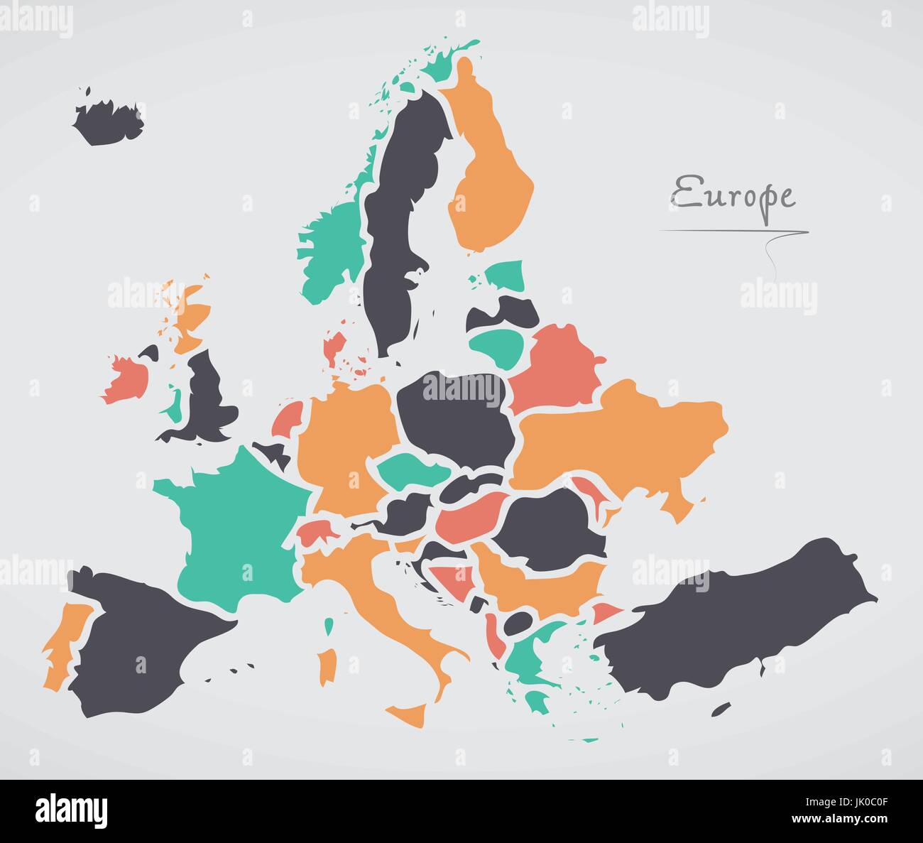 Europe Mainland Map with states and modern round shapes Stock Vector ...