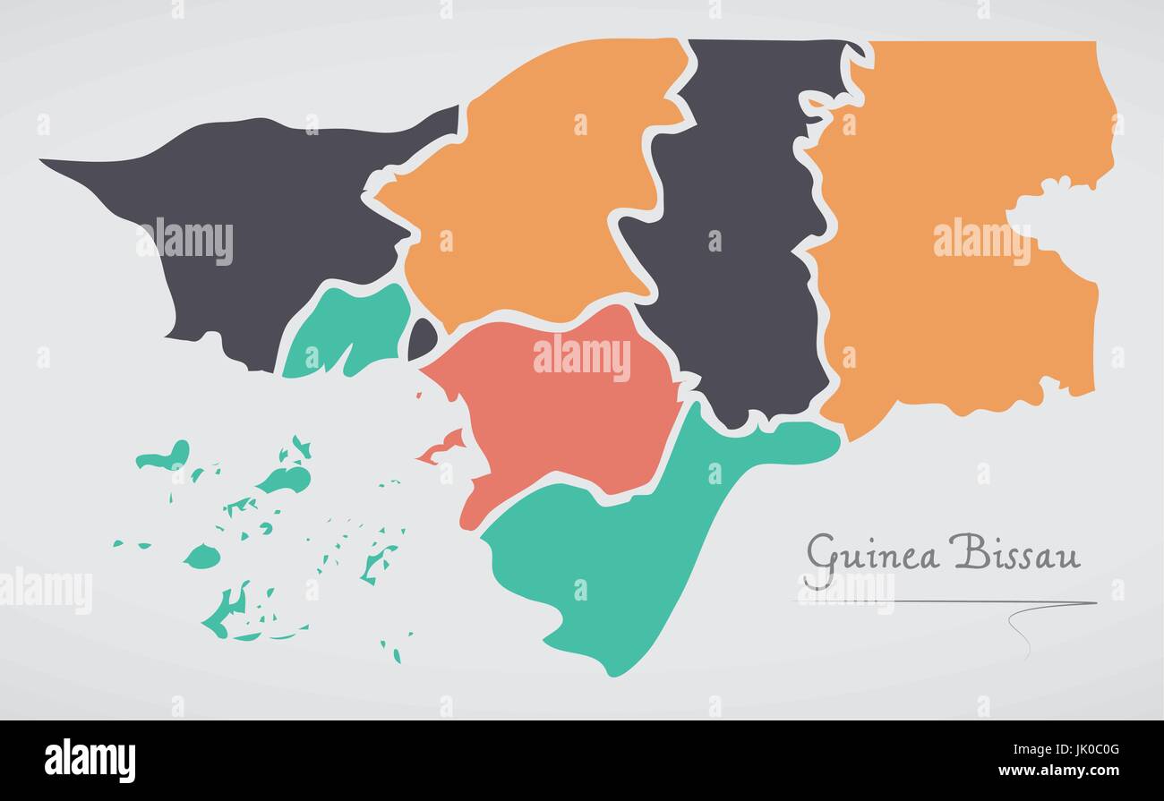 Guinea Bissau Map with states and modern round shapes Stock Vector ...