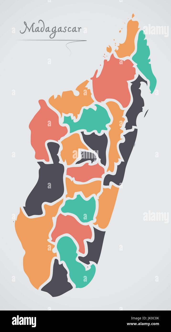 Madagascar Map with states and modern round shapes Stock Vector Image ...