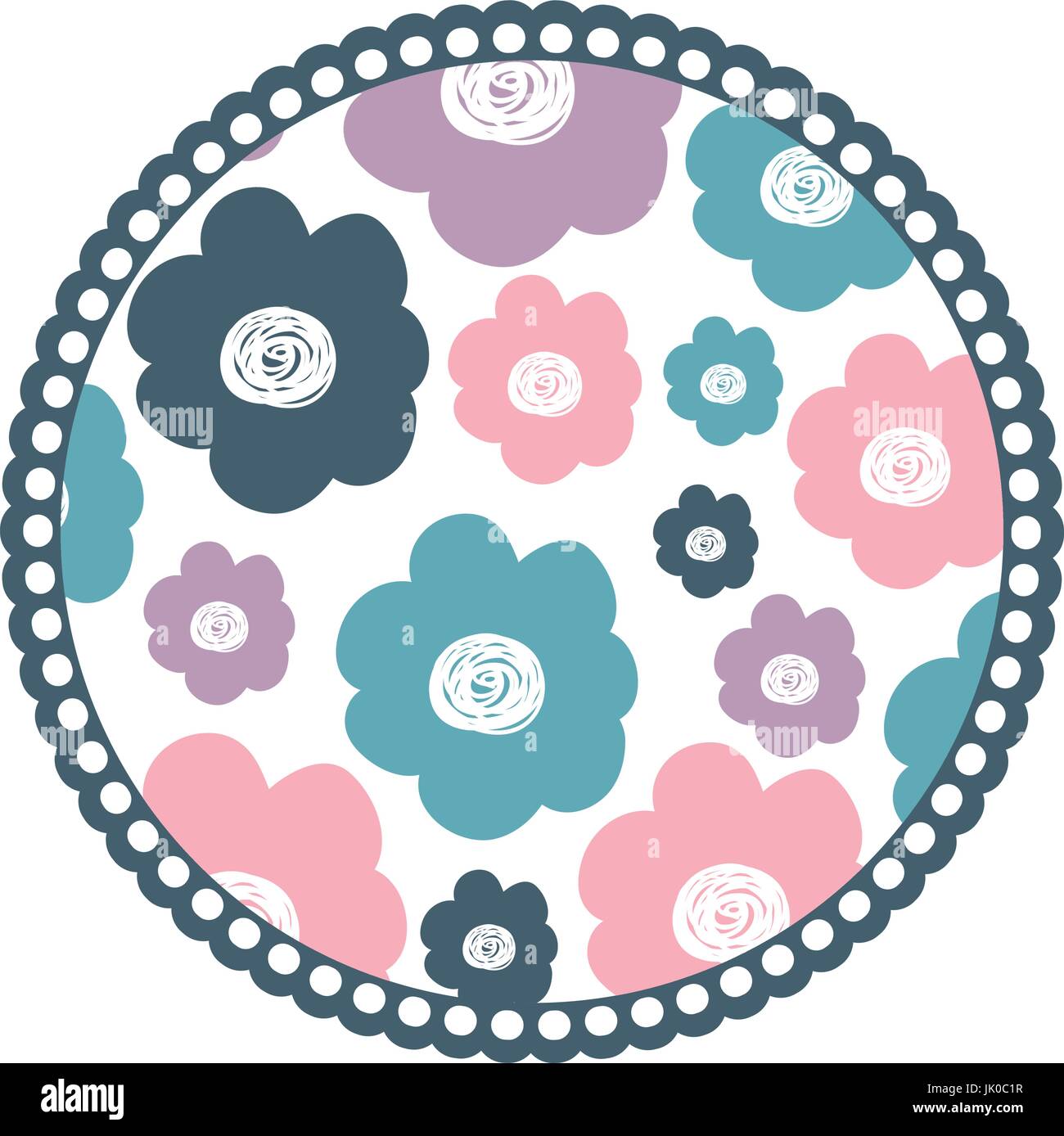 white background with colorful round frame with pattern of flowers ...
