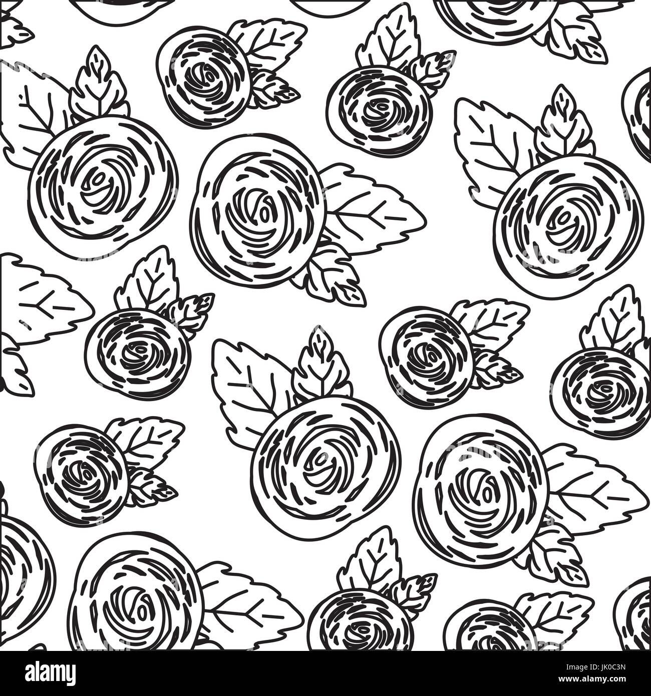 white background with monochrome pattern of rose flowers Stock Vector ...