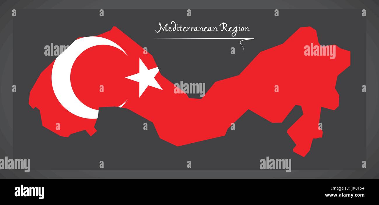 Mediterranean Region Turkey map with Turkish national flag illustration ...