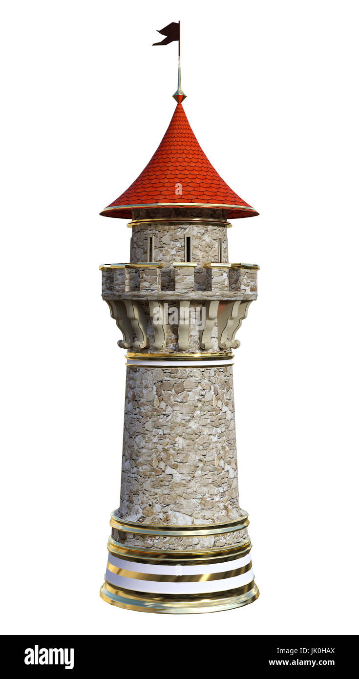 3D rendering of a fairy tale tower isolated on white background Stock ...