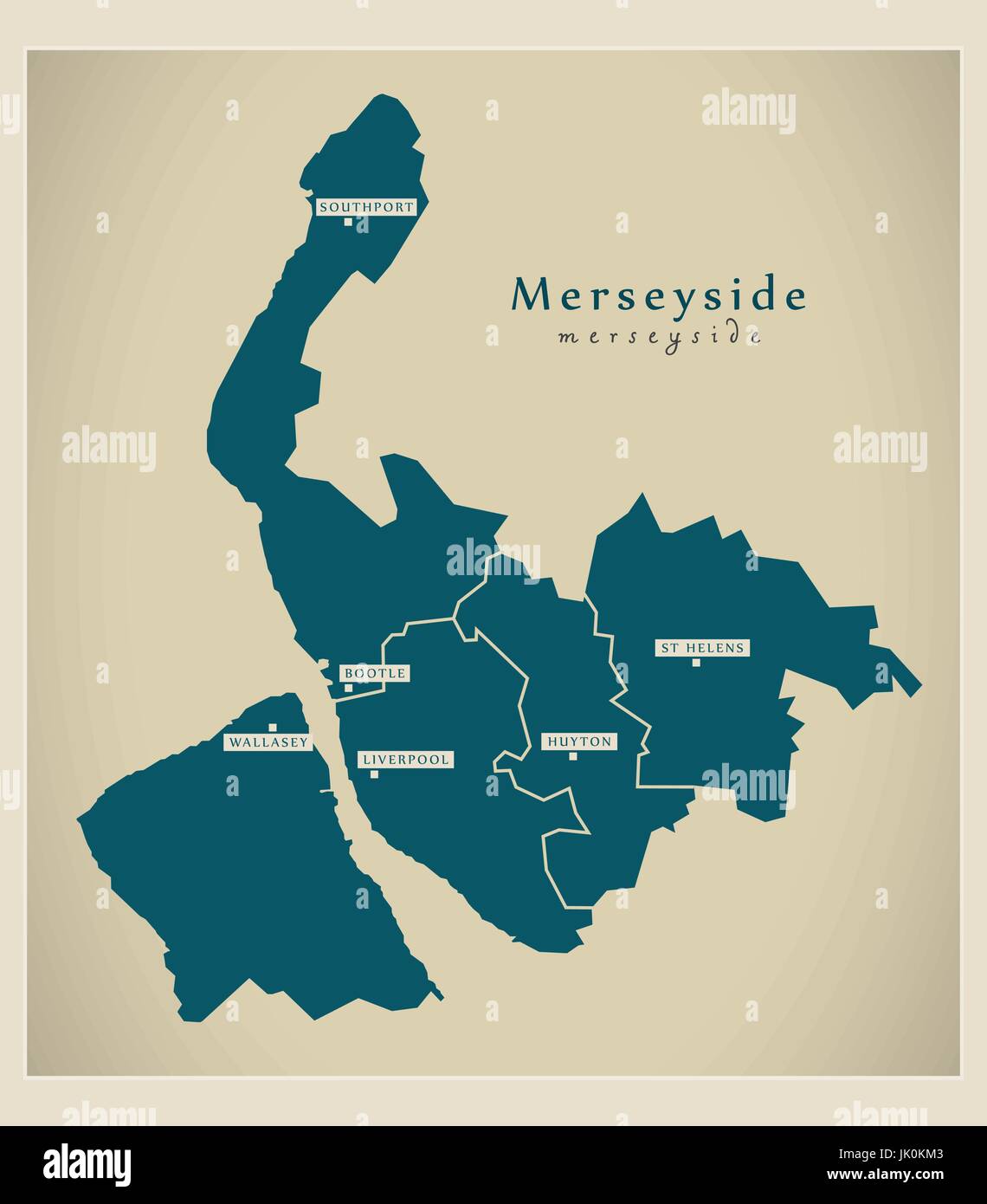 Modern Map - Merseyside metropolitan county with districts and cities ...