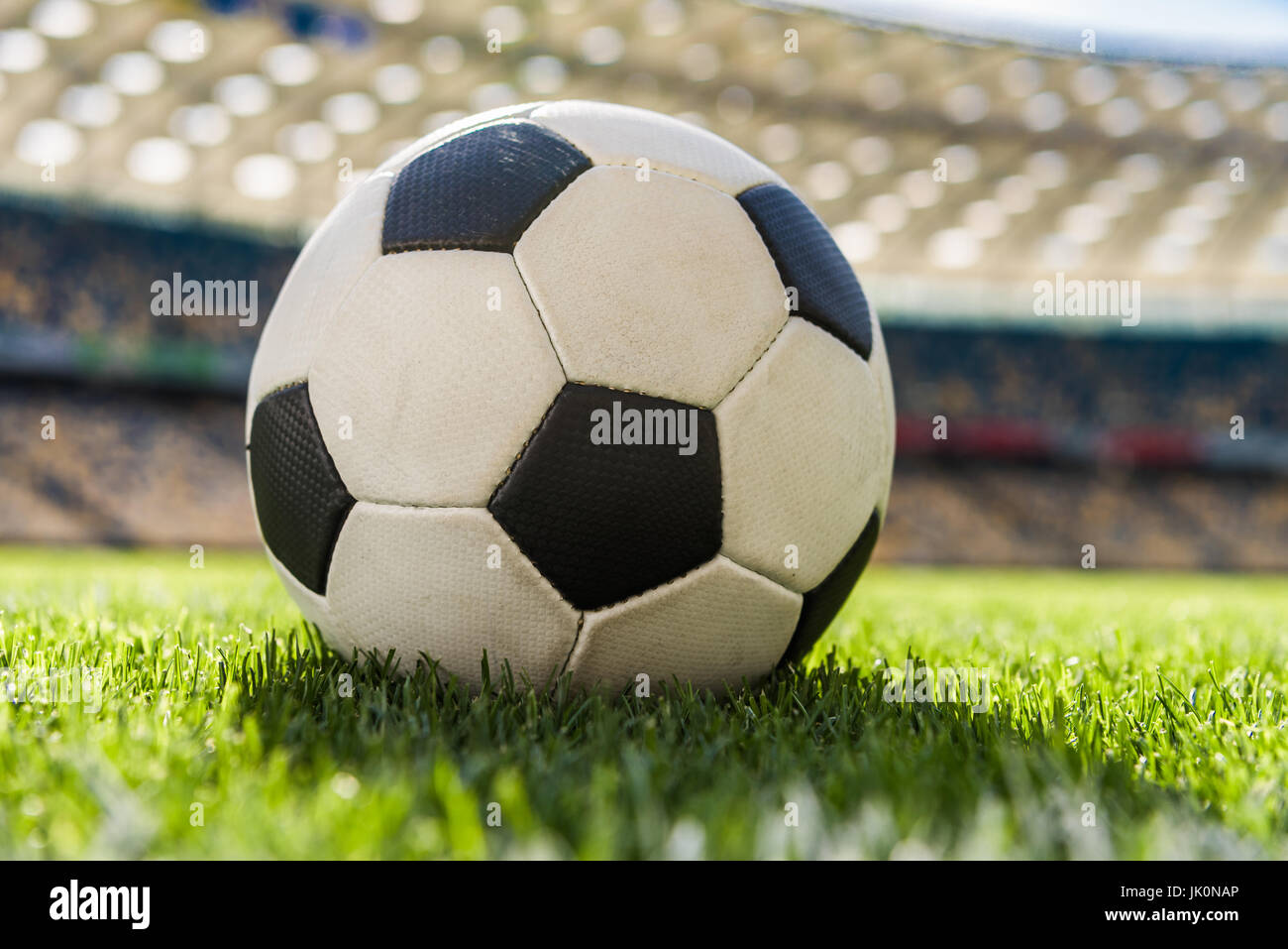 close up view of soccer ball on grass on soccer field stadium Stock ...