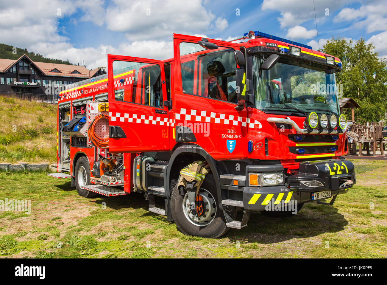 Firefighters vehicle on public demonstration in Geilo, Norway Stock ...