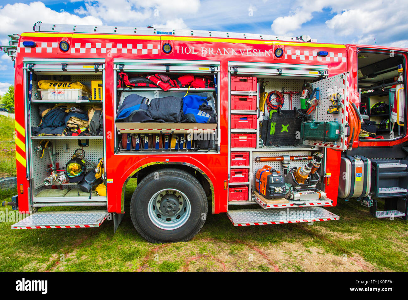 Firefighters vehicle on public demonstration in Geilo, Norway Stock ...