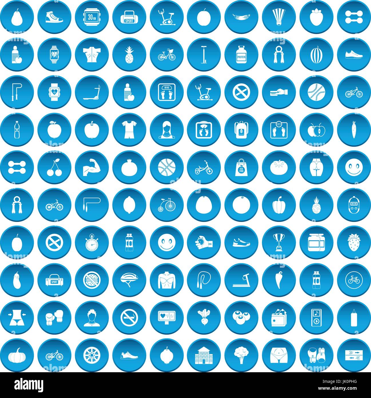 100 fitness icons set blue Stock Vector Image & Art - Alamy