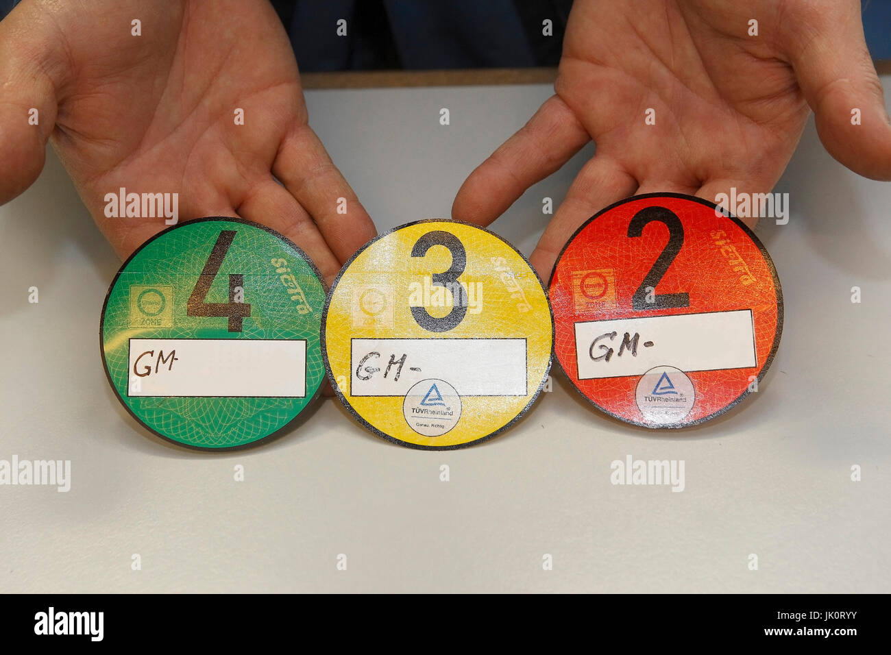 Environmental badges, Umweltplaketten Stock Photo - Alamy