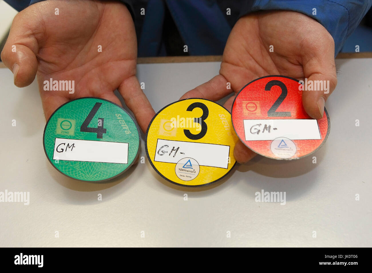 Environmental badges, Umweltplaketten Stock Photo - Alamy