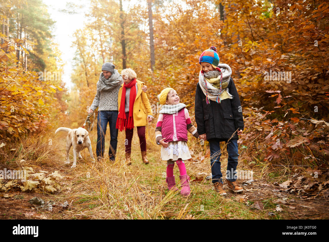 Family walk through forest path Stock Photo - Alamy