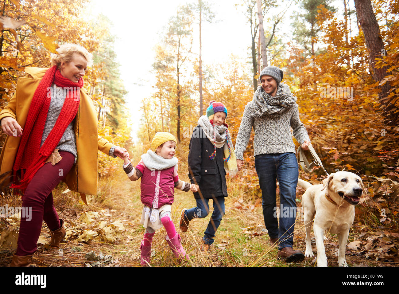 Autumn walk by forest path Stock Photo - Alamy