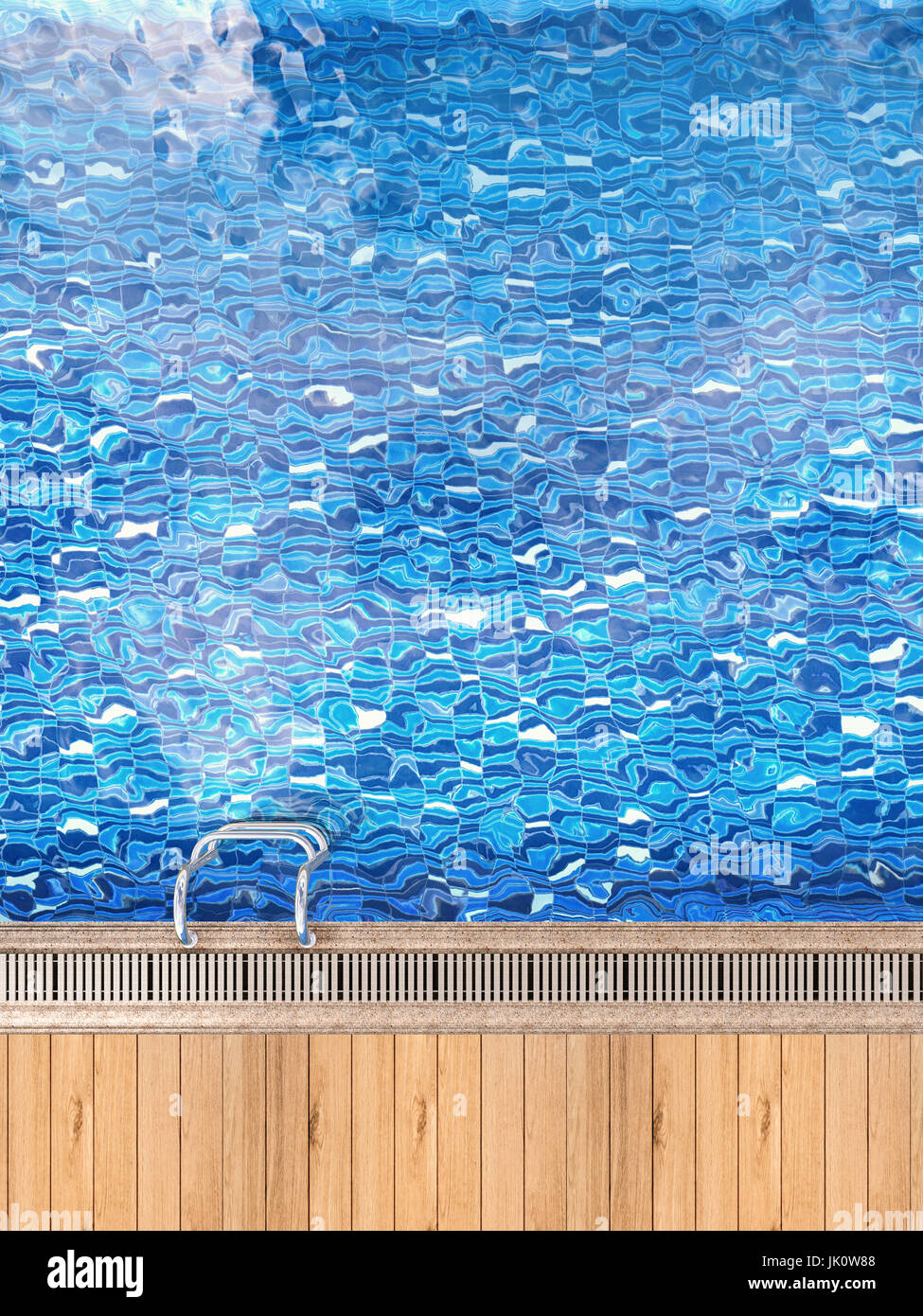 3d rendering pool top view with wooden floor and ladder Stock Photo - Alamy
