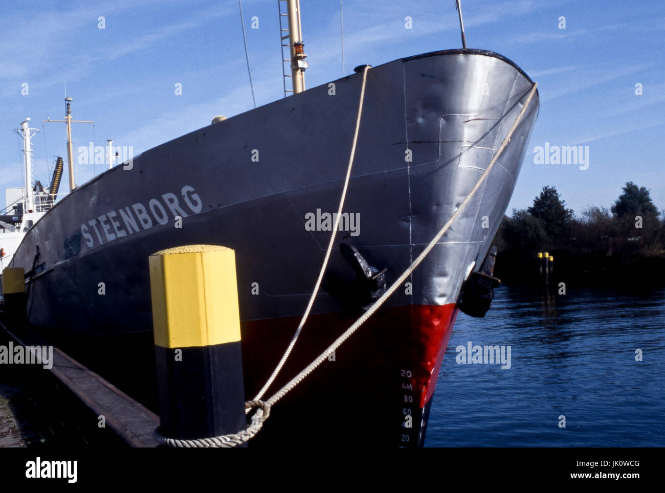 ship bug of a stowed freighter. bow of a freighter during port call ...