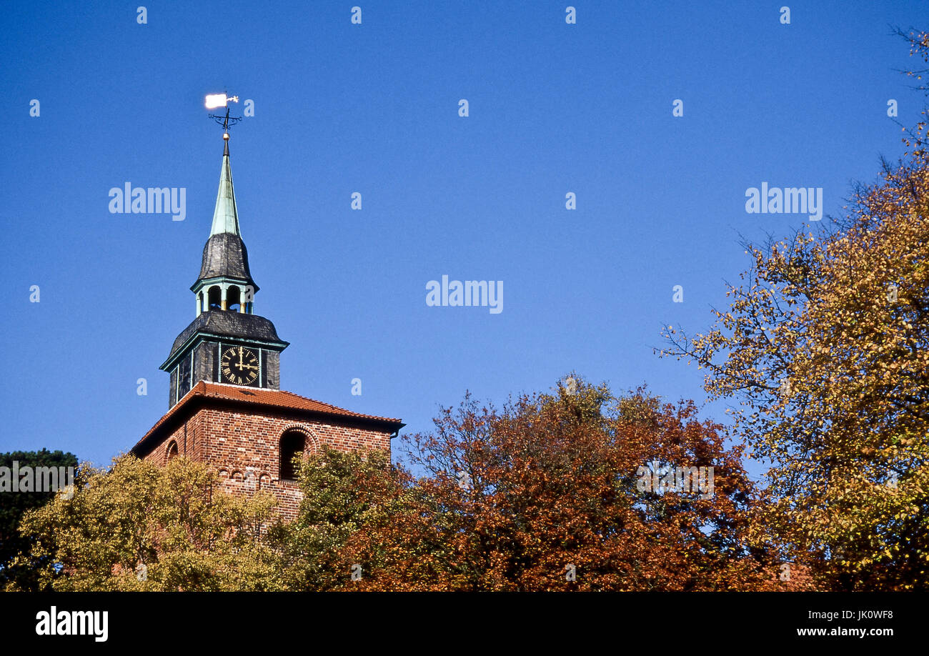 "steeple of the castle church to VAREL towers above autumnally leafy ...
