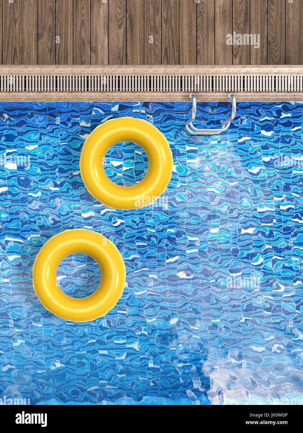 3d rendering pool top view with swim ring and ladder Stock Photo - Alamy
