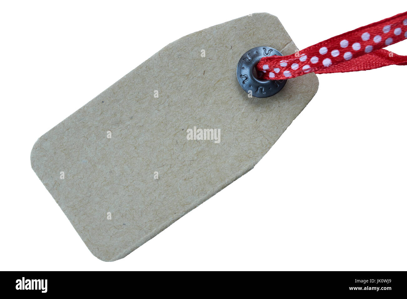 cardboard blank tag label with homemade red tape with white dots ...
