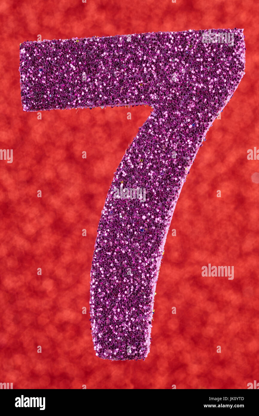 Number seven purple color over a red background. Anniversary. Vertical ...