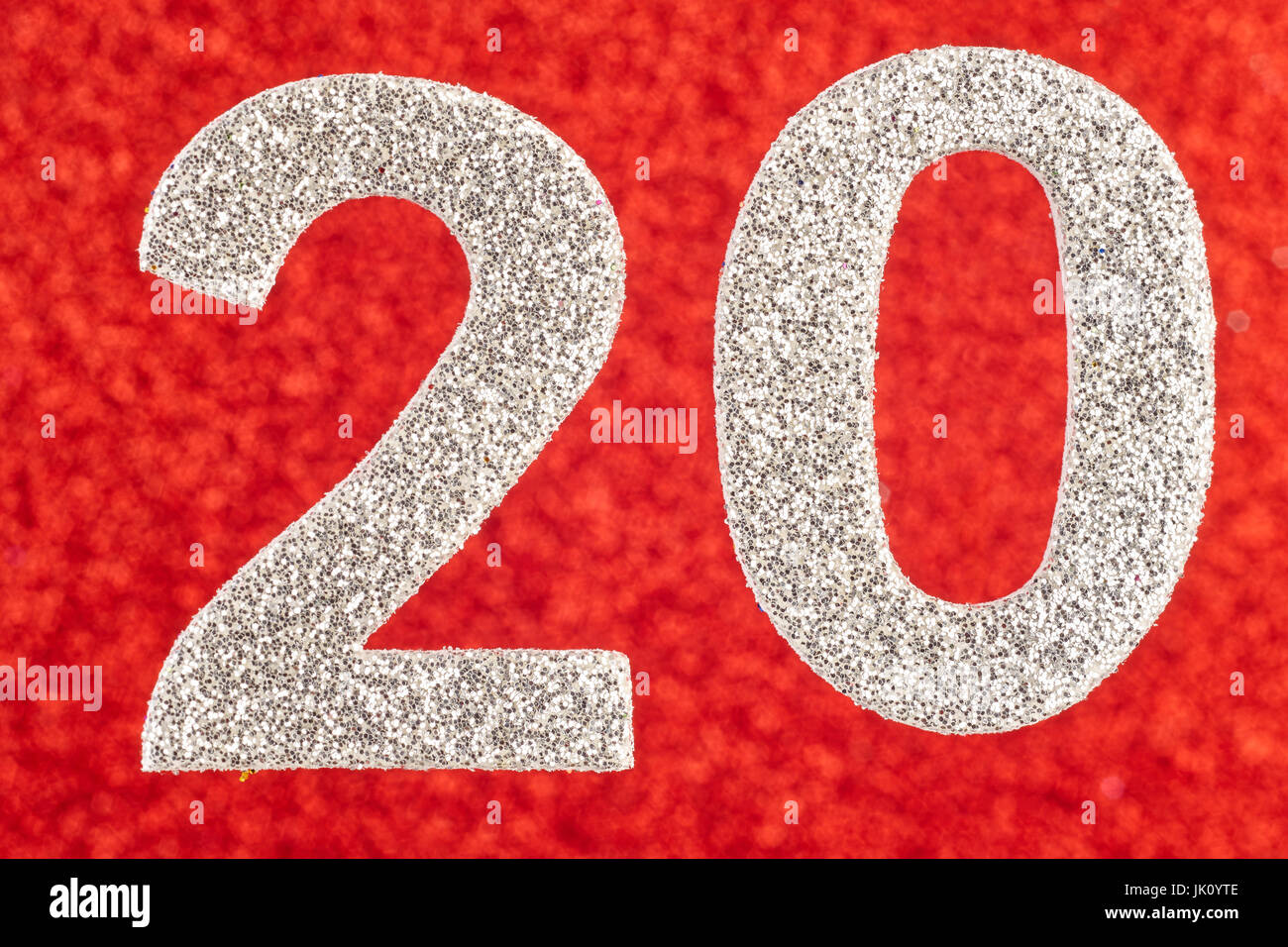Number twenty silver over a red background. Anniversary. Horizontal ...