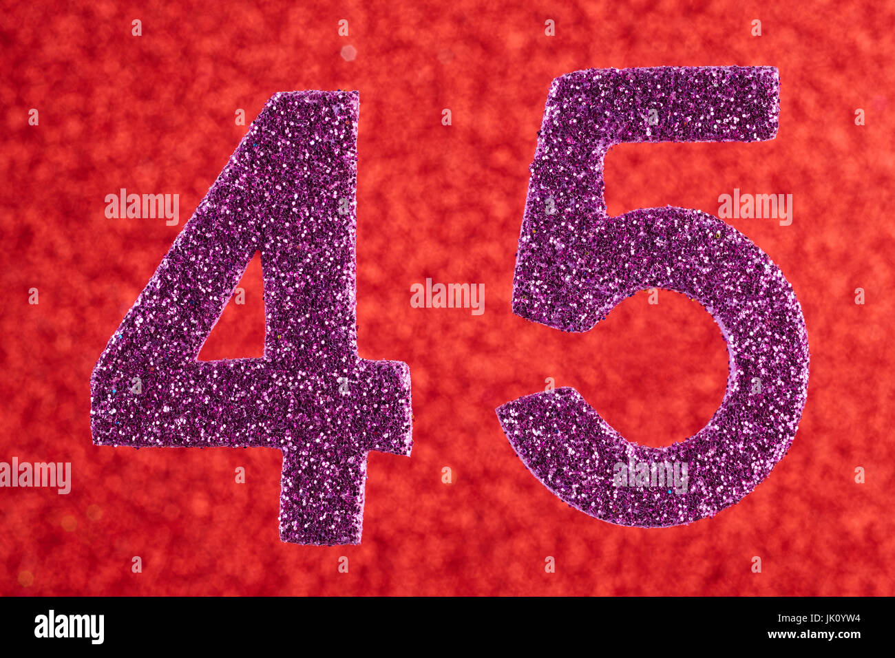 Number forty-five purple color over a red background. Anniversary ...