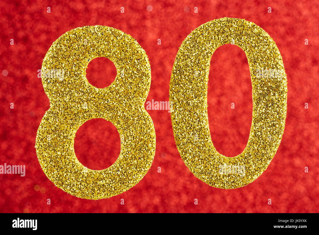 Number eighty yellow color over a red background. Anniversary ...
