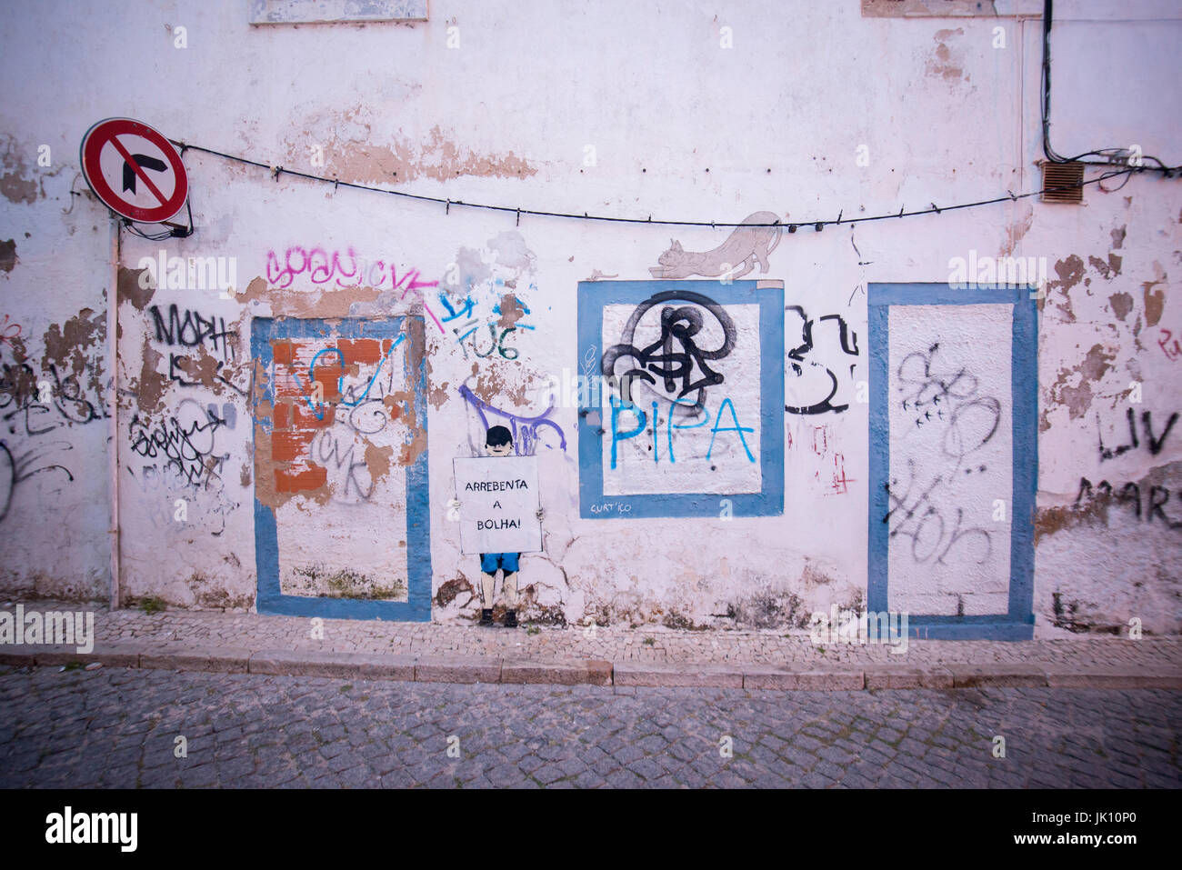 a alley in the old town in the city of Lagos at the Algarve of Portugal ...