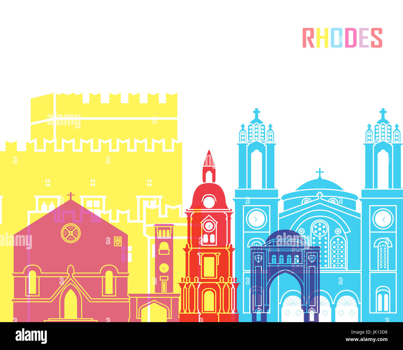 Rhodes skyline pop in editable vector file Stock Photo - Alamy