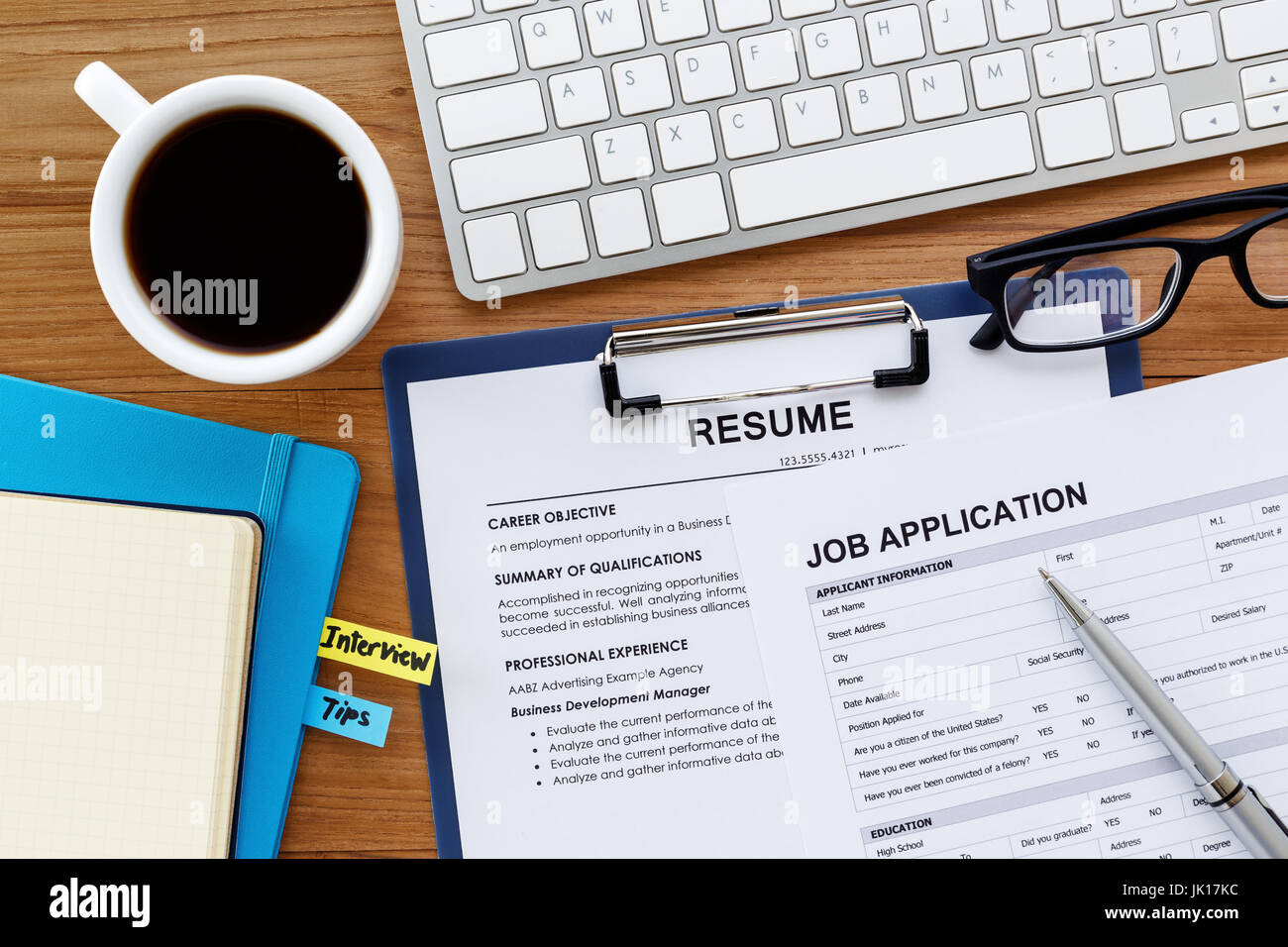 Job search with resume and job application on computer work table Stock ...