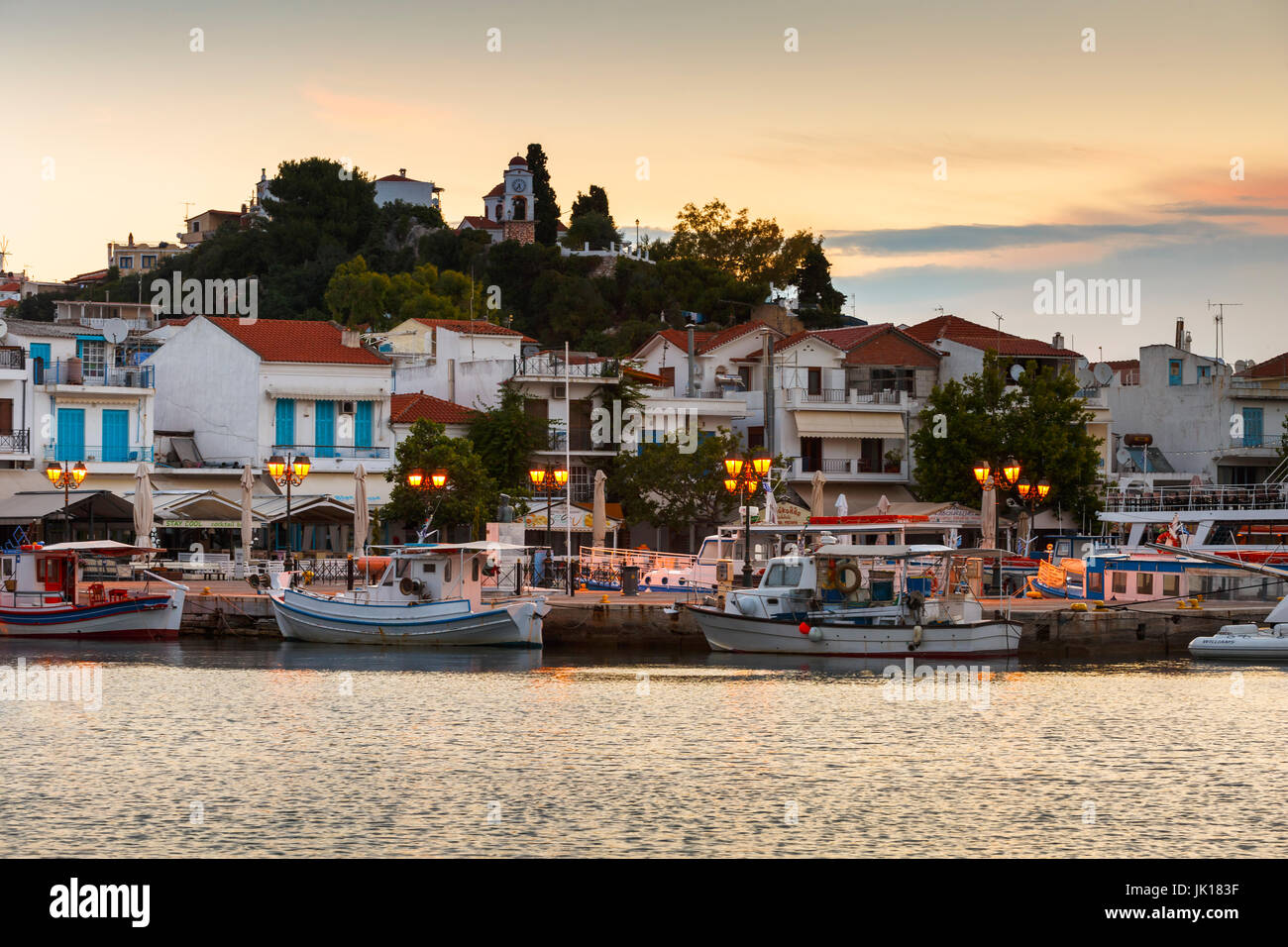 Morning view of the harbour on Skiathos island, Greece Stock Photo - Alamy