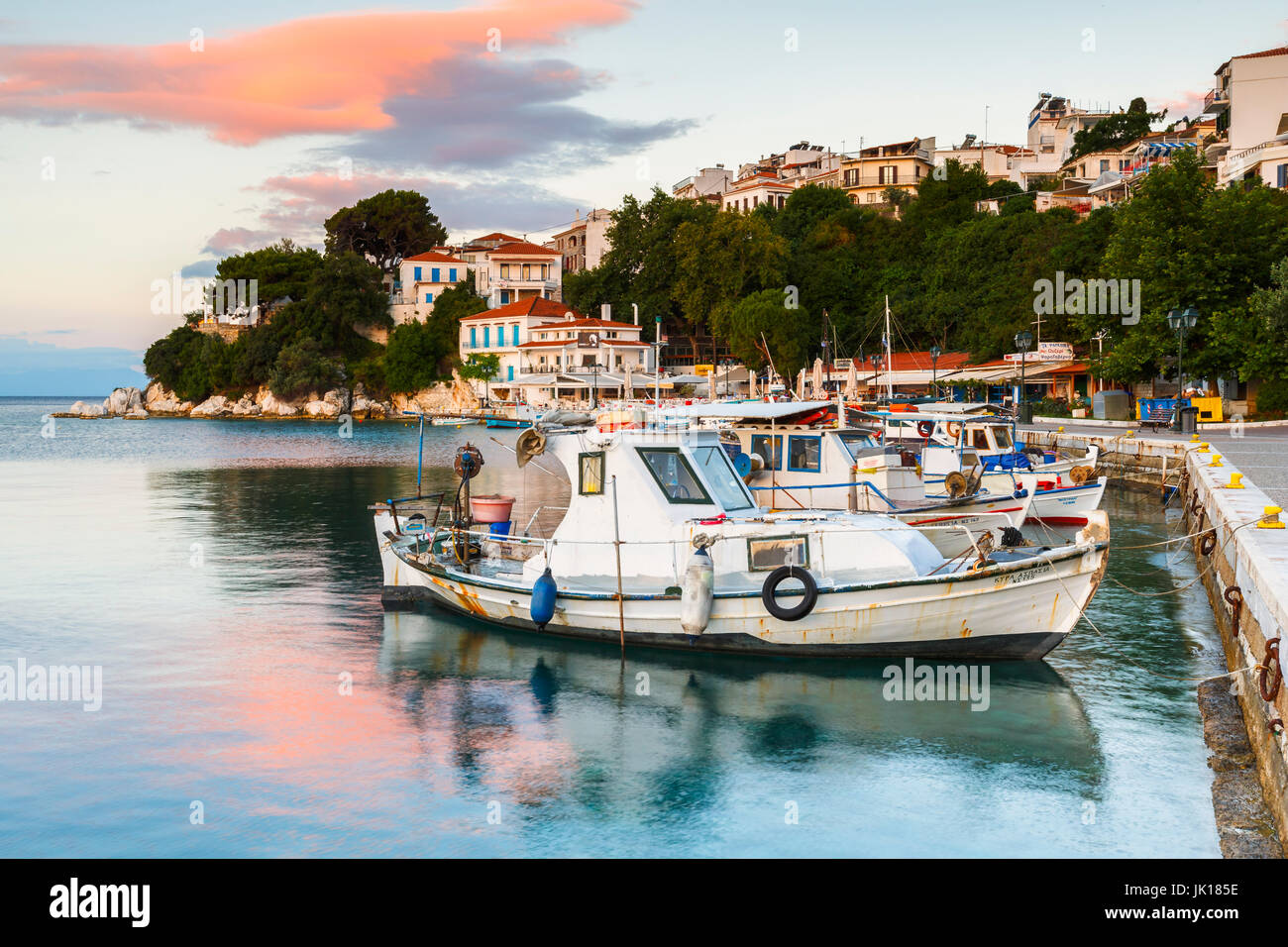 Morning view of the harbour on Skiathos island, Greece Stock Photo - Alamy