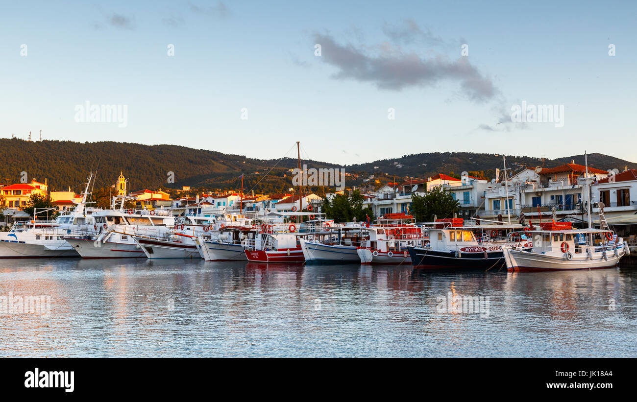Morning view of the harbour on Skiathos island, Greece Stock Photo - Alamy